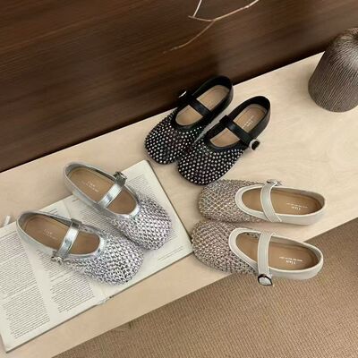 【维也娜老赵专享】LL6990新款编织烫钻二穿百搭透气玛丽珍单鞋