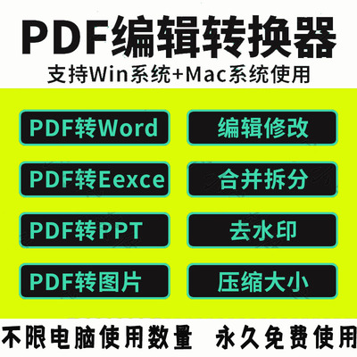 PDF转换编辑器Word软件修改拆分合并压缩阅读增加删除水印转换PPT