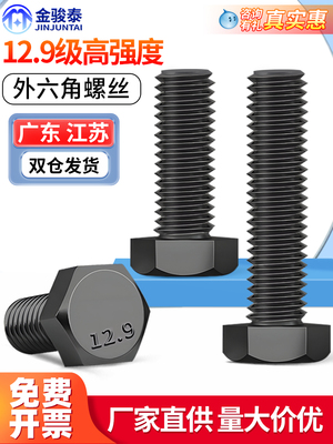 12.9级高强度螺栓全牙外六角螺丝六角头螺丝钉M6M8M10M12M14M16mm