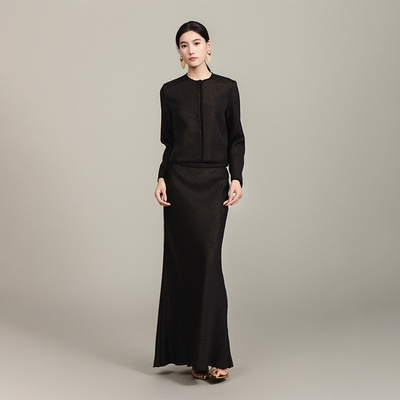 黑色金皮水波纹外套BR25CW0098A黑色金皮水波纹半裙BR25CB0099A