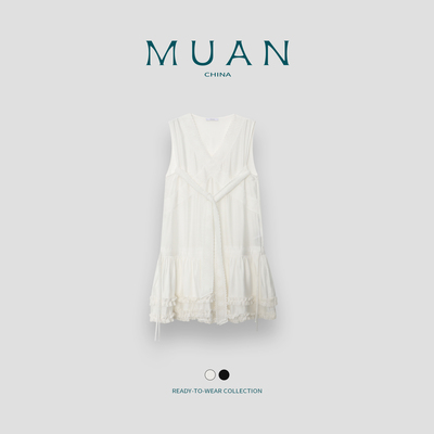 木岸muan爱乐之城裙夏季新款背心宽松百搭简约蕾丝裙女DS-9383