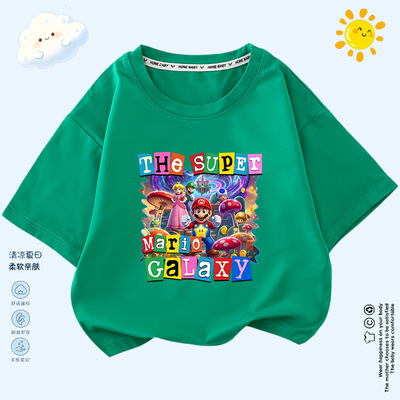 super Mario马里奥儿童印花短袖男女童圆领半袖中大童夏季宽松T恤