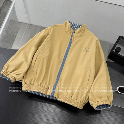 春装儿童韩版时尚美式帅气小狗印花两面穿夹克外套SJ7202