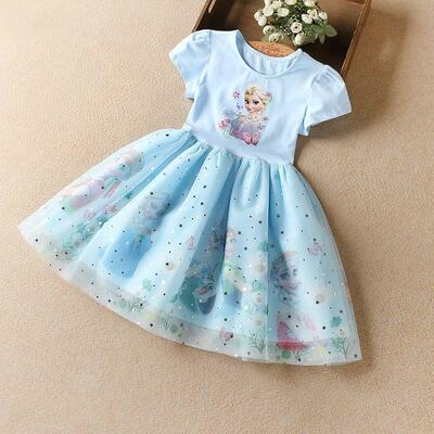 2024 Summer Frozen Childrens Elsa Princess Baby Girls Dress