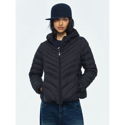 HELLO SEPTEMBER  新品90白鸭绒云雾暖冬沙漏排骨长袖连帽羽绒服