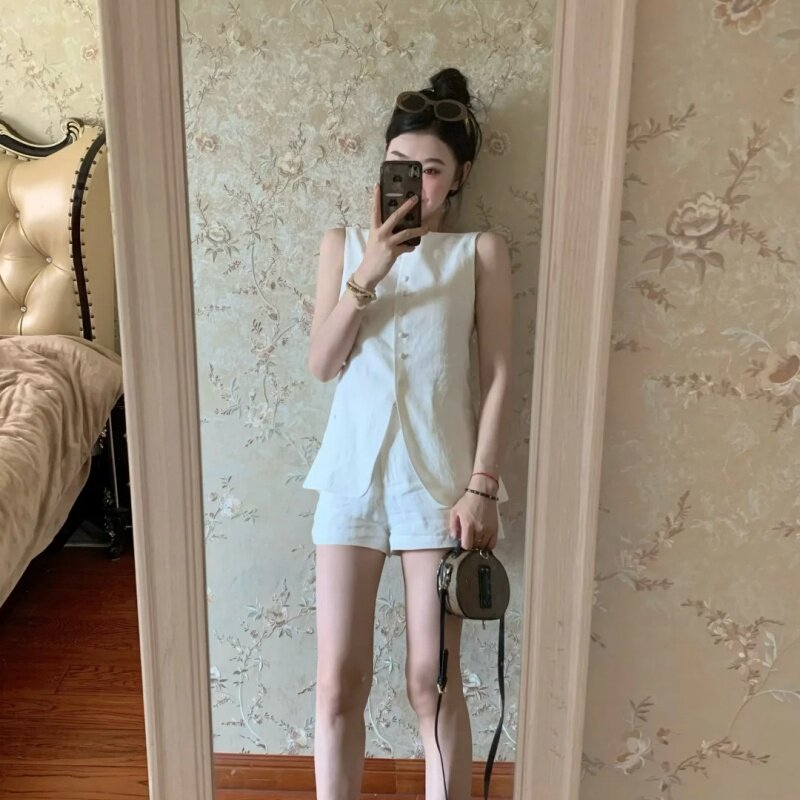 法式老钱风套装女夏季高智感穿搭气质通勤无袖马甲休闲短裤两件套