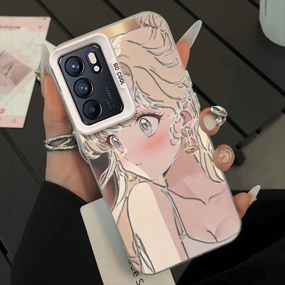 适用oppoReno6手机壳Reno6pro新款opopreno65G全包防摔外壳reon6opp0pp0pporeno6保护套5G彩银IMD冰月美少女