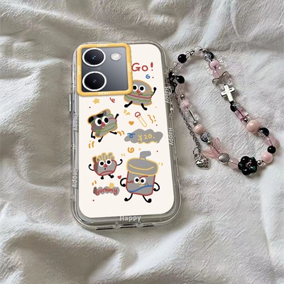 适用vivoy100手机壳y300i新款Y200女y35镜面泡芙汉堡包y53s防摔vovoy52s全包y31s标准版y33sy32t可爱y30外壳