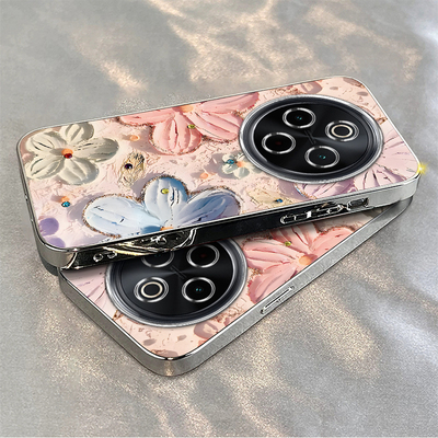 适用vivoy300pro手机壳y200新款Y100i女y35彩色海棠花y53s电镀vovoy52s全包y31s标准版防摔y33sy32t套y30外壳