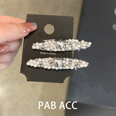 韩国甜酷风时尚百搭设计爱心珍珠鸭嘴夹高颜值氛围感刘海边夹对夹