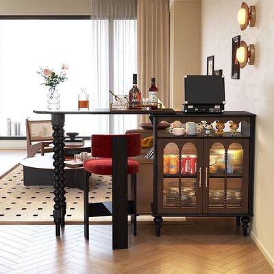 法式复古实木缩吧台家用小餐户型伸边隔断一体客厅83593柜阳台收
