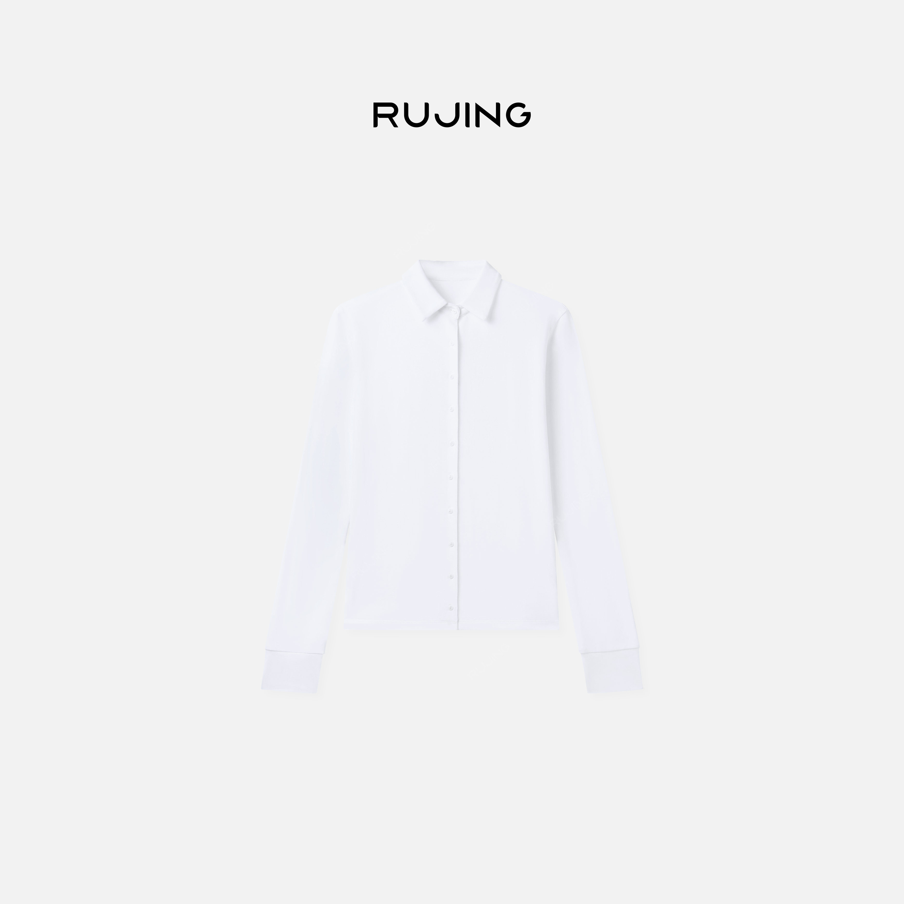 RUJING丨顶奢【平静的你】弹力翻领极简衬衫-259TXFG040