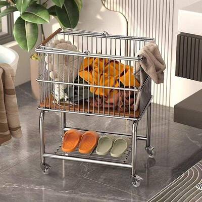 复古风脏衣收纳小衣XGE推车浴室双移层服收纳篮卫生间动衣洗篮脏