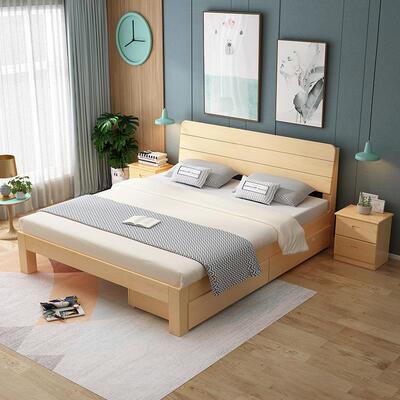 87K租房简易1实F77S7576木床.5米1.米松木双人床经济型现代简出约