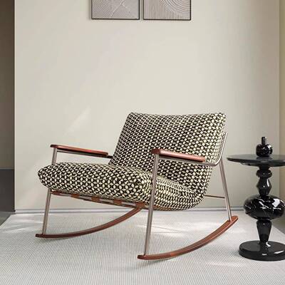 现代简设鞍计马25245皮不锈钢白蜡木厅阳台书房可约拆洗摇摇椅沙