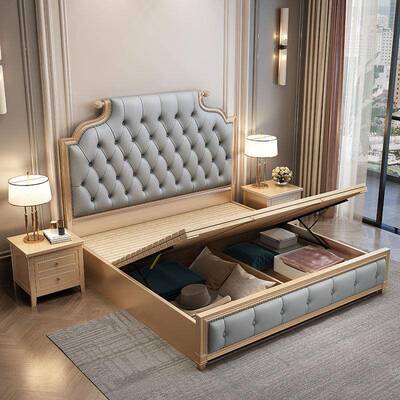 美式实床主床木储物床欧式床.奢58727软公包双人床轻成人主卧.米