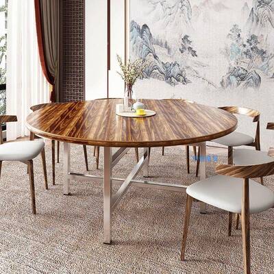 实木大圆桌桌饭人餐厅餐桌家用园w2AsXiGY台桌面面板商用折叠10吃