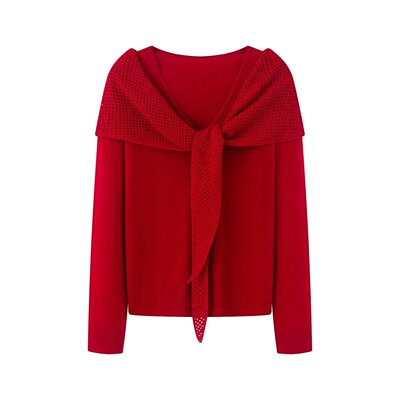 绑带披肩针织衫女长袖打底衫毛衣