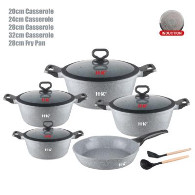 麦饭石胶木手柄11件套复底锅具硅胶盖撒点不粘汤锅具套装nonstick