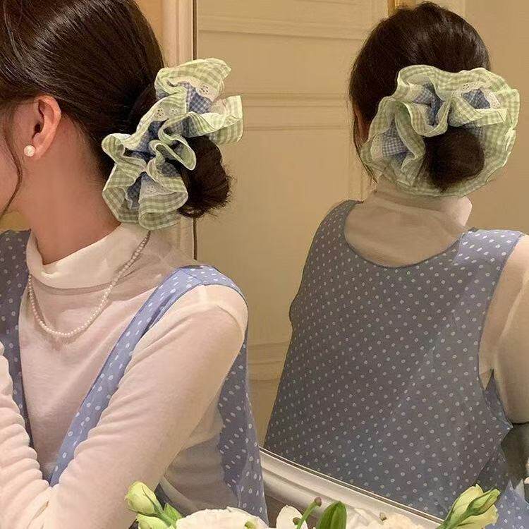 海盐芝士格子大肠发圈女2024新款大号头绳高级感发饰头饰发绳发饰