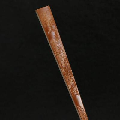 安吉著名作家王为公精工老黄竹大茄子头文人折扇香平本集轻浮雕竹