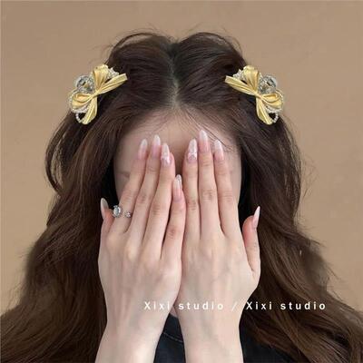 精致2025夏天新款多巴胺甜美蝴蝶结发夹珠宝鸭嘴鲨鱼珍珠刘海发饰