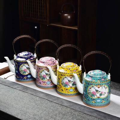 满壶彩陶瓷提梁家用茶壶宫廷茶壶16513高档凉泡水壶开水壶瓷器壶