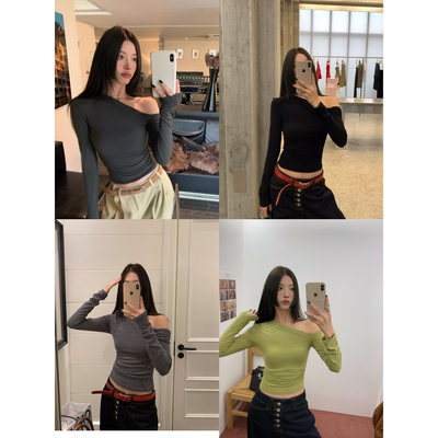 牙套大汪【大女主】人手一件*弹力斜肩不打底长袖多色