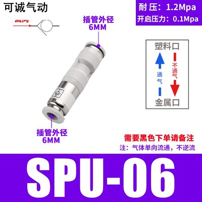 气动气管快插接头SPU6/8/10/12mm直通单向阀SPV逆防止回流阀APCVU