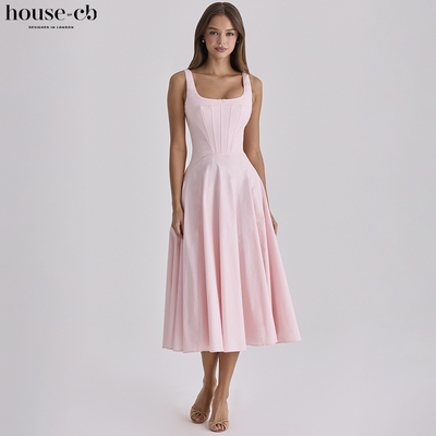 HouseofCB粉色棉质系带中长裙