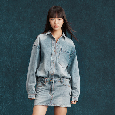 Farenew牛仔连衣裙假两年女