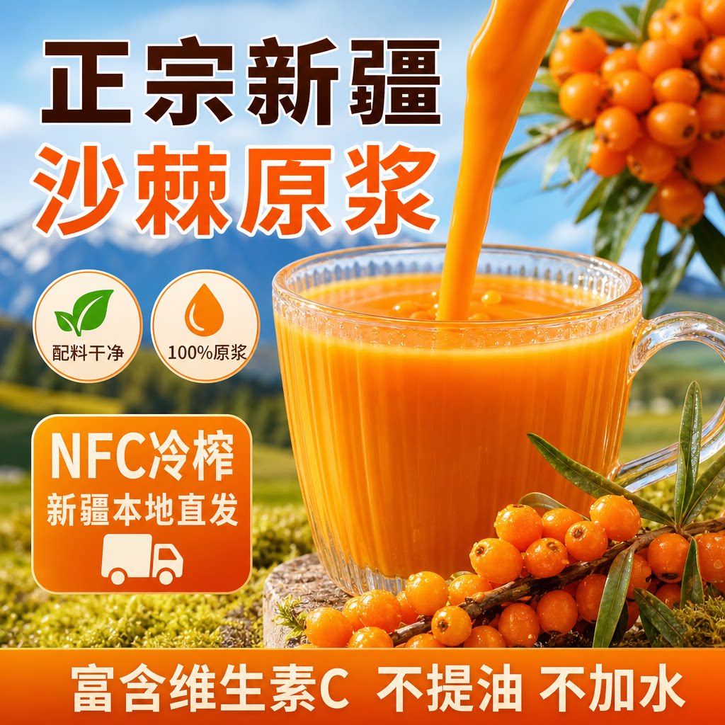 新疆特产新疆沙棘原浆沙棘果汁沙棘汁NFC冷榨富含维生素C鲜果鲜榨