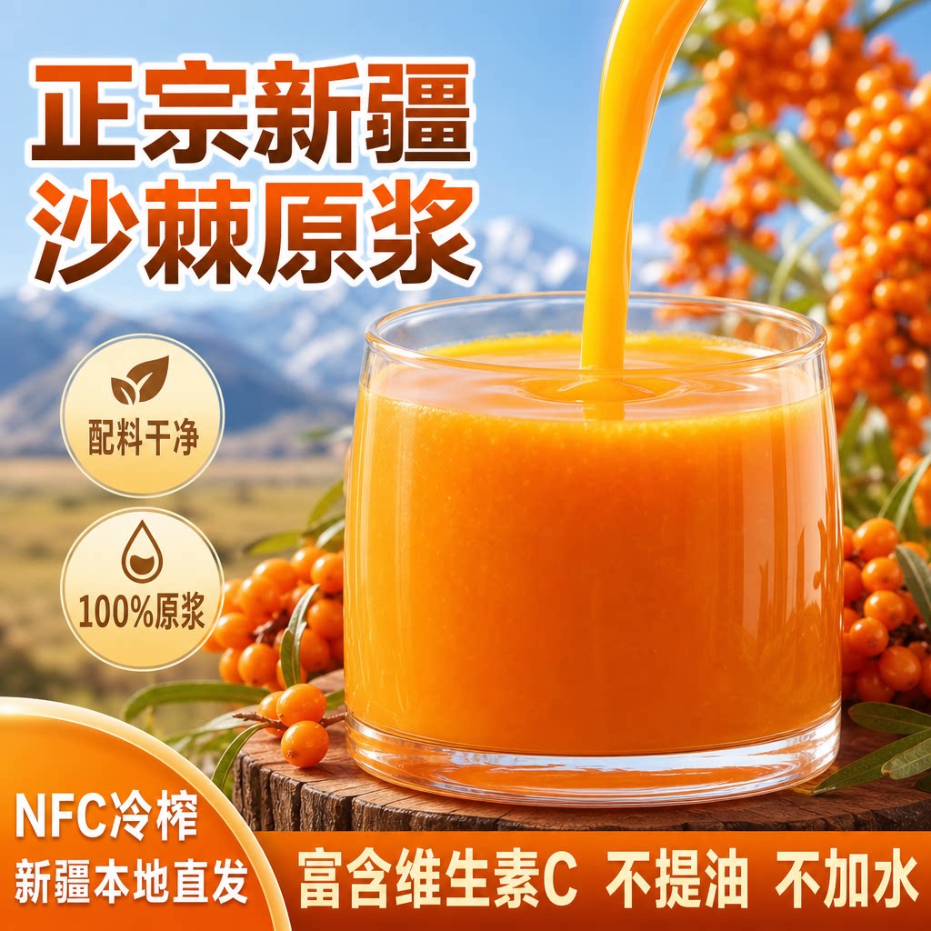 新疆特产新疆沙棘原浆沙棘果汁沙棘汁NFC冷榨富含维生素C鲜果鲜榨