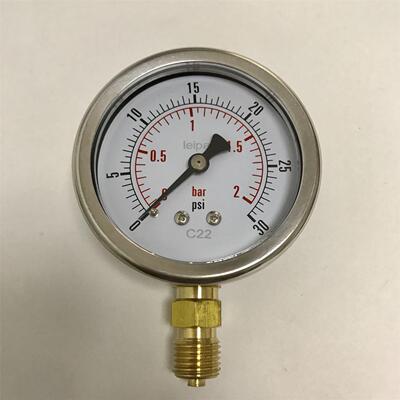leipai 压力表 不锈钢外壳直径68mm 无油 压力2bar 30psi m14x1.5