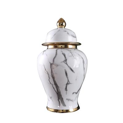 中式花仿大理石纹将军罐陶部瓷瓶摆件售楼NCK样堂板间别墅酒店大