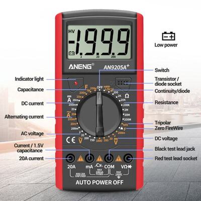 极速AN9205A+ Digital Multimeter AC/DC Voltmeter Ammeter Resi