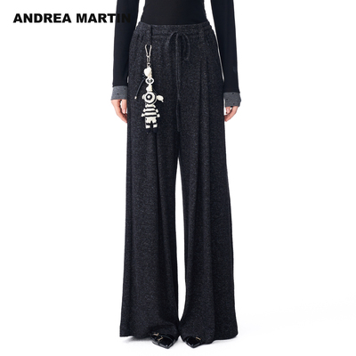 ANDREA MARTIN秋季新款黑色阔腿裤女高腰宽松显瘦直筒休闲长裤