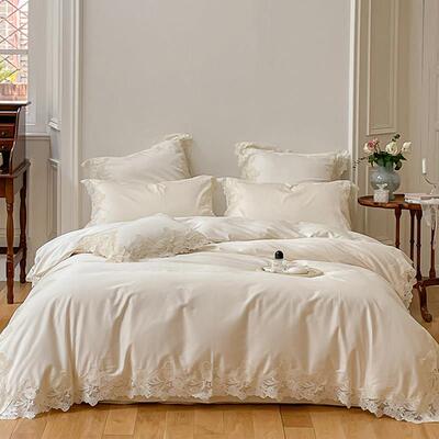 进10支匹马棉四件套4纯法式轻奢蕾丝边被套100全棉公WTK主风床口