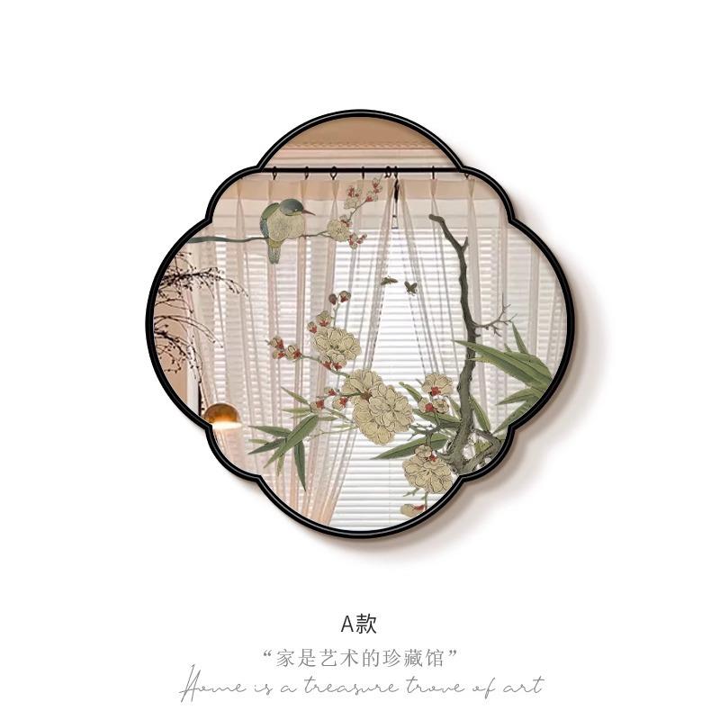 法式客厅镜面装饰画2024新款沙发背景墙复古壁画花鸟玄关镜子挂画