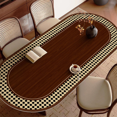 轻奢椭圆形桌垫复古茶几餐桌保护垫防油防水防烫桌布耐高温皮革垫