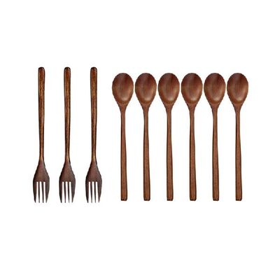 好货11 Pcs Tableware: 5 Pcs Wooden Forks Eco-Friendly Japane