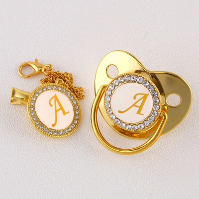 极速Luxury Golden 26 Initial Letter BlingBling Pacifier Chai