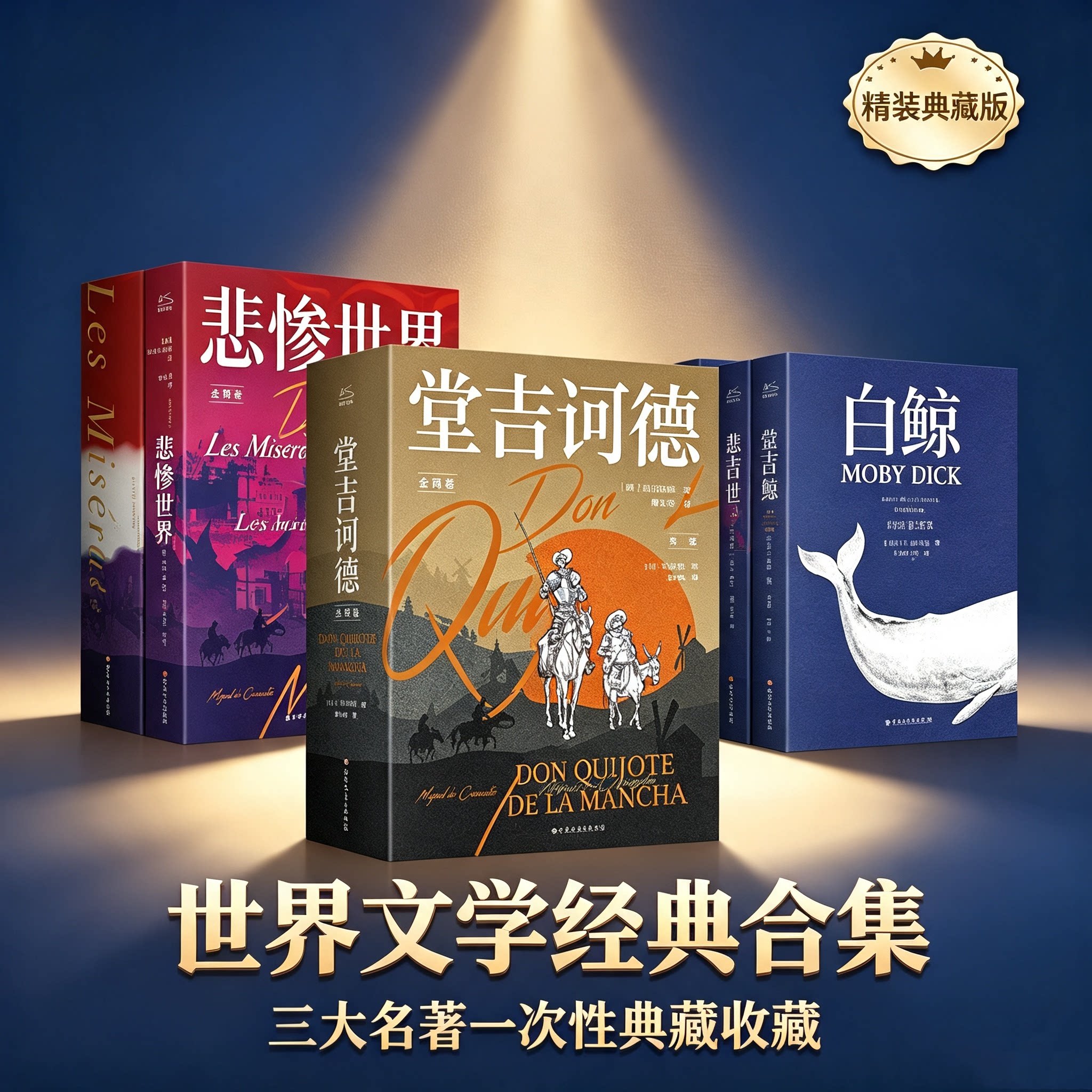 世界文学三大名著合集 堂吉诃德 + 悲惨世界 + 白鲸 全本无删减插图典藏版 傅东华李玉民译本 外国经典长篇小说收藏精装书籍