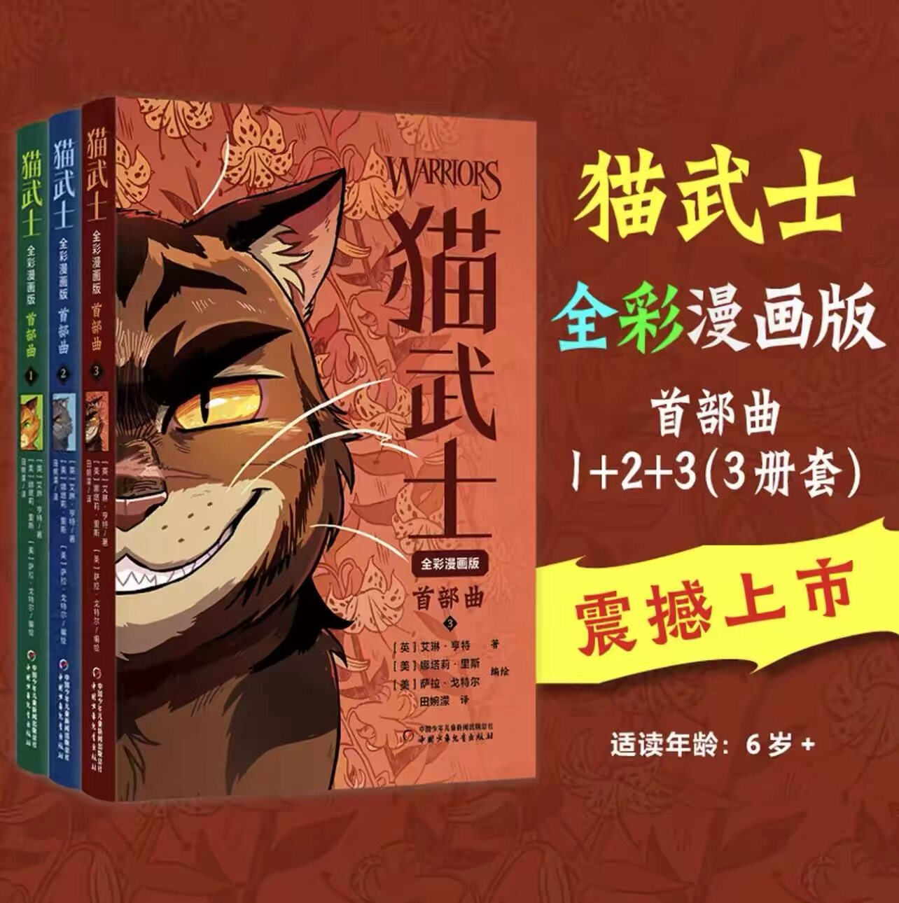 猫武士全彩漫画版 首部曲全3册 1+2+3 6-12岁儿童奇幻冒险漫画书 艾琳·亨特奇幻史诗热血成长励志小说