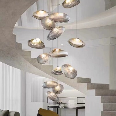 复式楼大吊灯现代轻奢别墅创意客厅灯酒店大堂售楼部loft楼梯吊灯