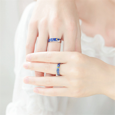 极速Prevent Allergy Moon Starry Night Van Gogh Couple Rings