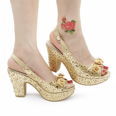 Starry Floral Shoes Women Chunky Sandals Slingbacks Women Pu