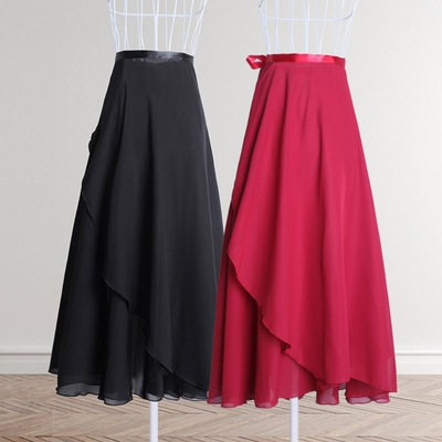 极速Women Chiffon Ballet Wrap Skirt Asymmetric Long Dance Sk