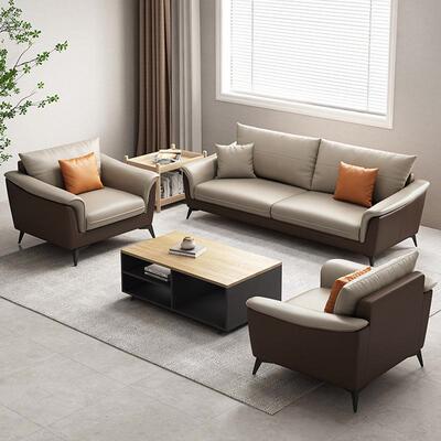 意式极简办公室西皮沙发简约现代商务接待会客休闲三人位茶几组合