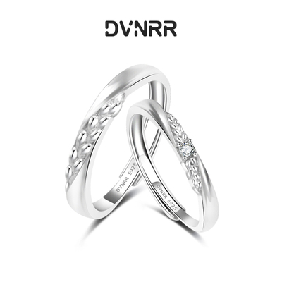 DVNRR双穗同心情侣对戒s925银浪漫精致简约送男女友七夕礼物